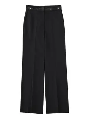 MSGM Palazzo Trousers In Cool Wool With Elastic Band And Logo Detail - Black