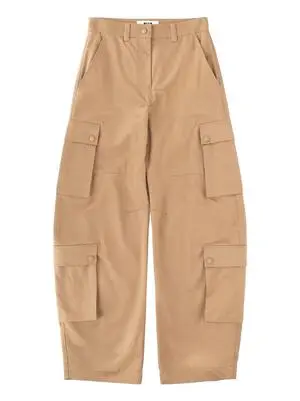 MSGM Wide Leg Cargo Trousers With Multicolored Thread Detail - Beige