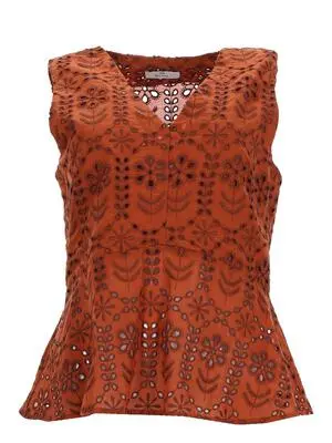 Paul Smith Embroidered V-neck Short Sleeve Top - Brown