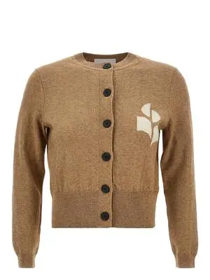 MARANT ETOILE Crew Neck Button-front Logo Cardigan - Camel