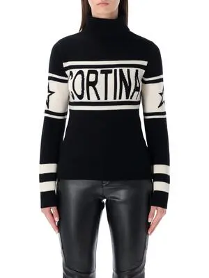Perfect Moment Fitted Merino Wool Turtleneck Sweater With Intarsia Design - Black