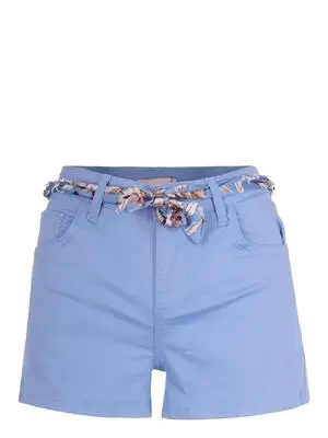 Liu Jo Floral Belted Cotton Blend Shorts - Brig.blue Wave Flowe