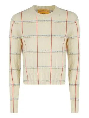 Guest In Residence Cream Cable Knit Plaid Sweater - Multicolour
