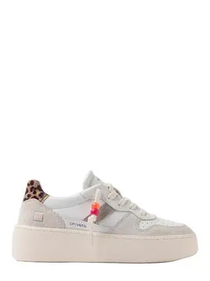 D.a.t.e. Leopard Print Leather Sneakers - White-leopard