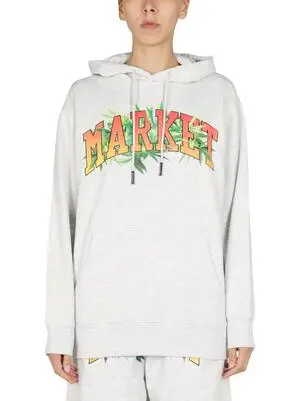 MARKET Logo Print Hooded Sweatshirt - Grey