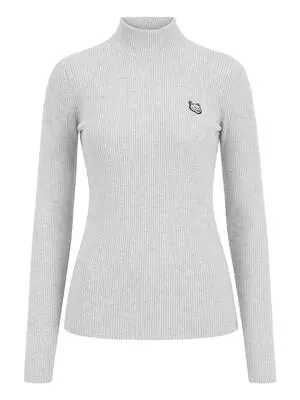 MAISON KITSUNÉ Maison Kitsuné Slim Fit Wool Cotton Blend Ribbed Turtleneck With Fox Patch