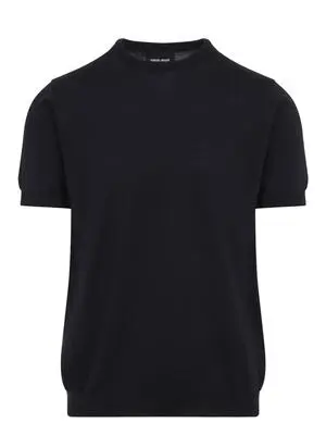 Giorgio Armani Silk And Cotton Crew Neck Short Sleeve Jumper - Blue