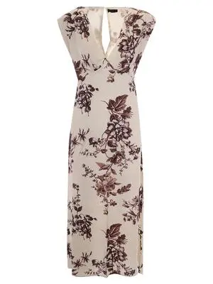 Liu Jo Floral Print V-neck Midi Dress - Choco Ramage