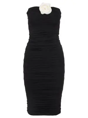LA REVECHE LA REVECHE Mirey Ruched Midi Dress With Floral Applique