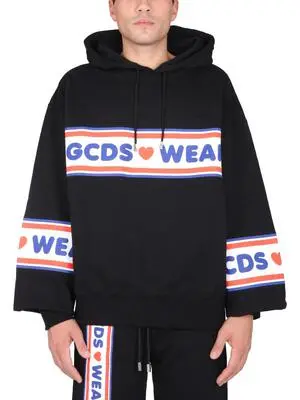 Gcds Graphic Print Cotton Hoodie - Black