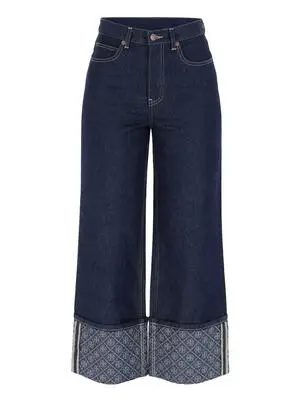 Tory Burch High-waisted Wide-leg Jeans With Contrast Hem - Multicolour
