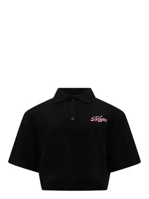 MSGM Cropped Short Sleeve Polo Shirt - Black