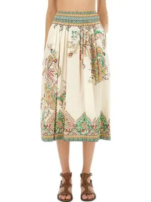 Etro ETRO Paisley Print Cotton Midi Skirt Multicolour