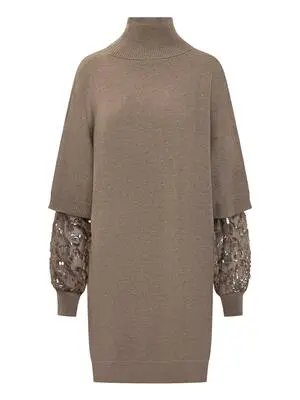 BRUNELLO CUCINELLI Brunello Cucinelli Cashmere Sweater Mini Dress With Embellished Sleeves