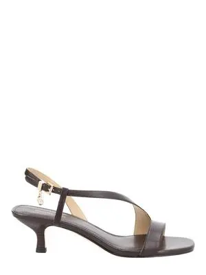 Michael Kors Leather Slingback Sandals With Kitten Heel - Brown