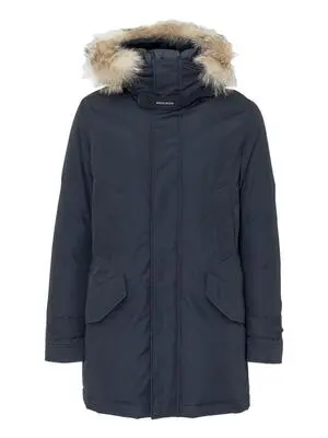 Woolrich Padded Parka Coat With Fur Trimmed Hood - Blu