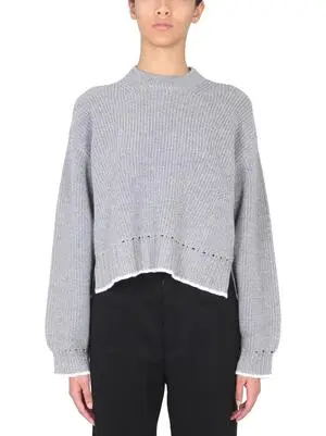 Proenza Schouler White Label Ribbed Wool High Neck Sweater - Grey