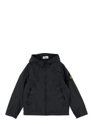 Stone Island Crinkle Reps Nylon Windbreaker With Hood - Black