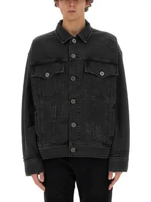 Balmain Distressed Denim Jacket - Black