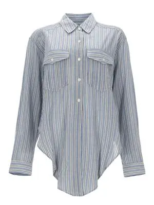 MARANT ETOILE MARANT ÉTOILE Striped Cotton Button-Up Shirt Azure