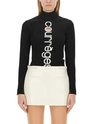 COURREGES Fitted T-shirt With High Neck - Multicolour