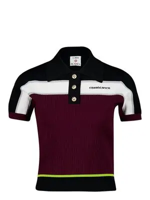 Casablanca Ribbed Knit Short Sleeve Collared Top - Multicolour