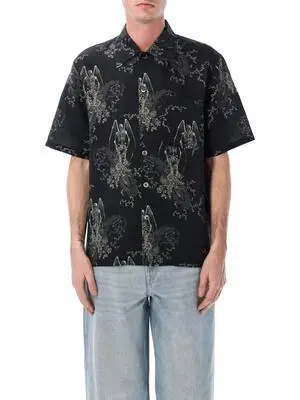 Our Legacy Every Shirt Shortsleeve Death Paisley Print Cotton Linen - Black