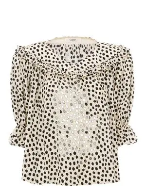 Chloé Polka Dot Silk Blouse With Puff Sleeves - White