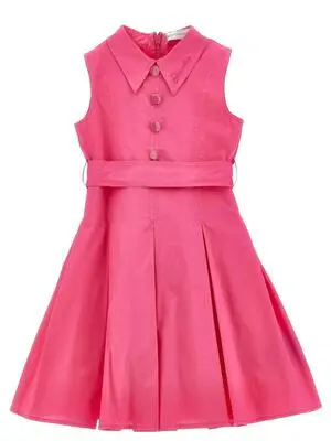 Monnalisa Sleeveless Mini Dress With Decorative Buttons And Belt - Fuchsia