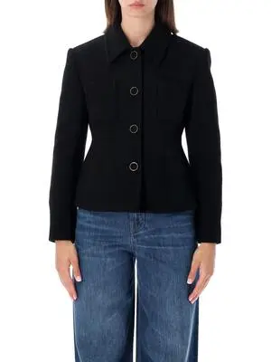 Chloé Tweed Jacket With Belted Back And Button Closure - Nero