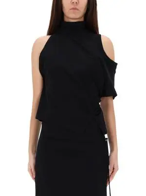 COURREGES Asymmetrical Sleeveless High-neck Top - Black
