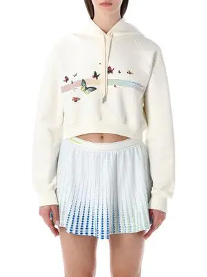 Casablanca Cropped Butterfly Print Hoodie - Beige