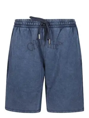 Off-White Logo Detail Cotton Shorts - Blu