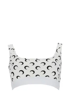 MARINE SERRE Crescent Moon Print Cropped Top - White