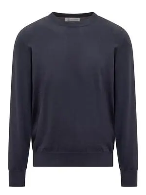 Brunello Cucinelli BRUNELLO CUCINELLI Long Sleeve Crew Neck Cotton Pullover Blu