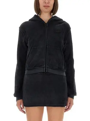 Alexander Wang Logo-embroidered Zip-front Hoodie - Black