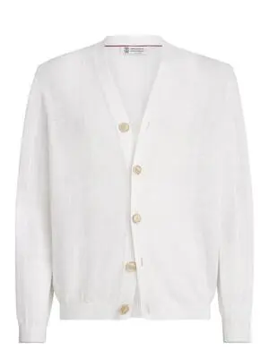 Brunello Cucinelli Linen Cotton Cardigan - White