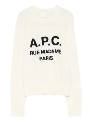 A.p.c. Contemporary Crew Neck Sweater With Embroidered Logo - Bianco