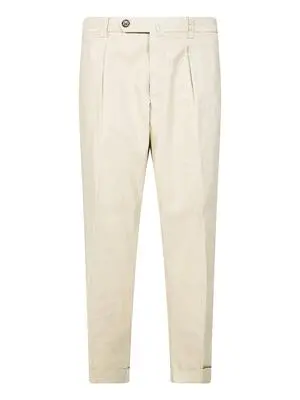 BERWICH Relaxed Fit Linen Cotton Blend Trousers - Beige