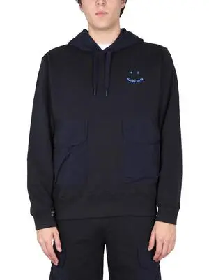 Paul Smith Happy Hoodie" With Drawstring Hood And Logo Print - Blue