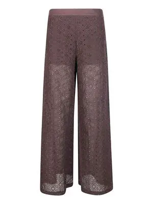 Pinko Kimmy Cotton Trousers With Eyelet Detailing - Marrone