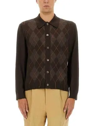 Our Legacy Evening Polo Argyle Fine Wool Cardigan - Brown