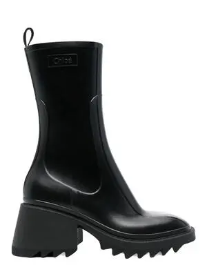 Chloé CHLOÉ Square Toe Rubber Boots With 50mm Block Heel Nero
