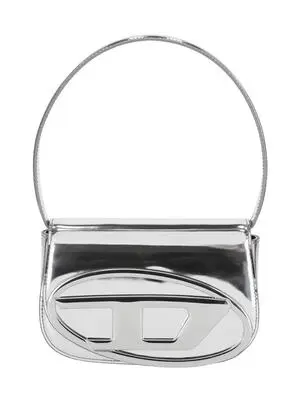 DIESEL® Metallic Croc Effect Logo Handheld Bag - Silver