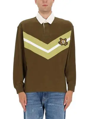 Hugo Long Sleeve Rugby Shirt With Crest Applique - Green