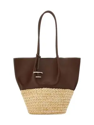 TOD`S Tod's Medium Shopping Bag In Straw And Leather - Brown