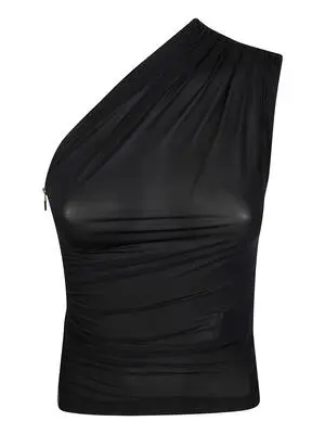 Elisabetta Franchi One-shoulder Ruched Jersey Top - Nero