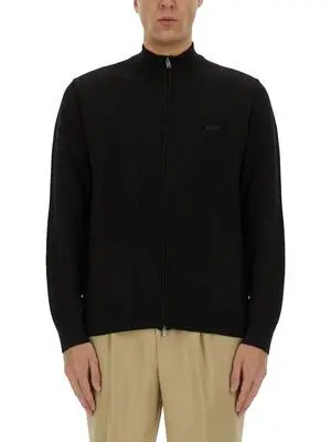 BOSS Zip-front Cotton Shirt - Black