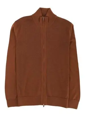 BOSS Virgin Wool Zip-up Sweater - Brown