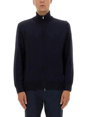 BOSS Zip Detail Virgin Wool Shirt - Blue